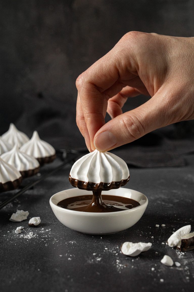 Chocolate Dipped Swiss Meringue Kisses - Cakesperiments